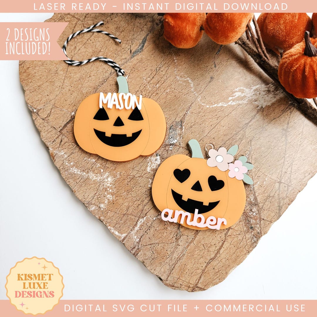 Retro Floral Pumpkin Name Tag SVG File: Halloween Cricut Design ...