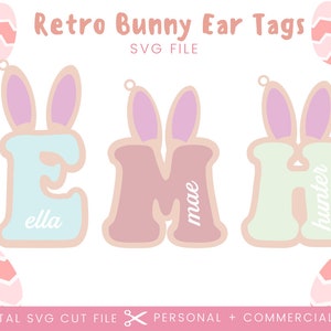 Retro Easter Bunny Ears Letter Name Tag Keychain SVG Smiley - Etsy