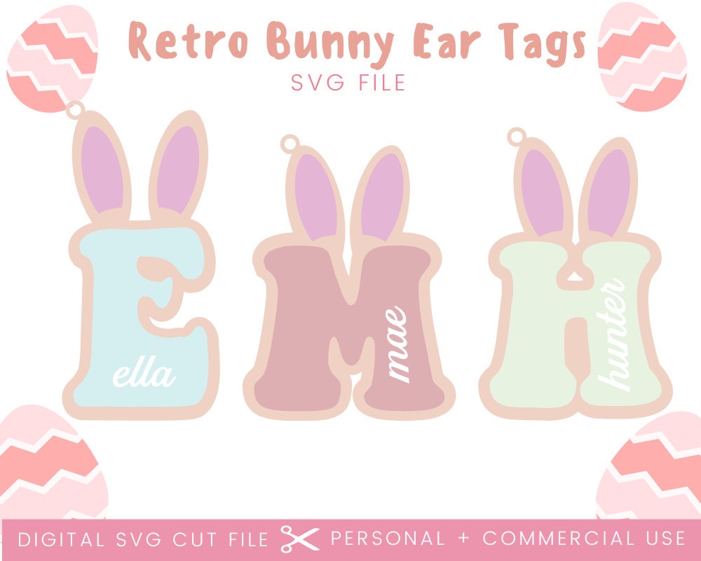 Retro Easter Bunny Ears Letter Name Tag Keychain SVG Smiley - Etsy