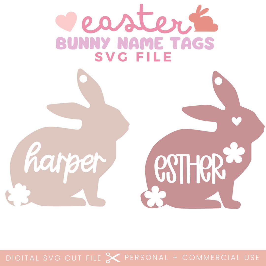 Easter Heart Bunny Name Tag SVG File Easter Rabbit Heart Tag Glowforge ...