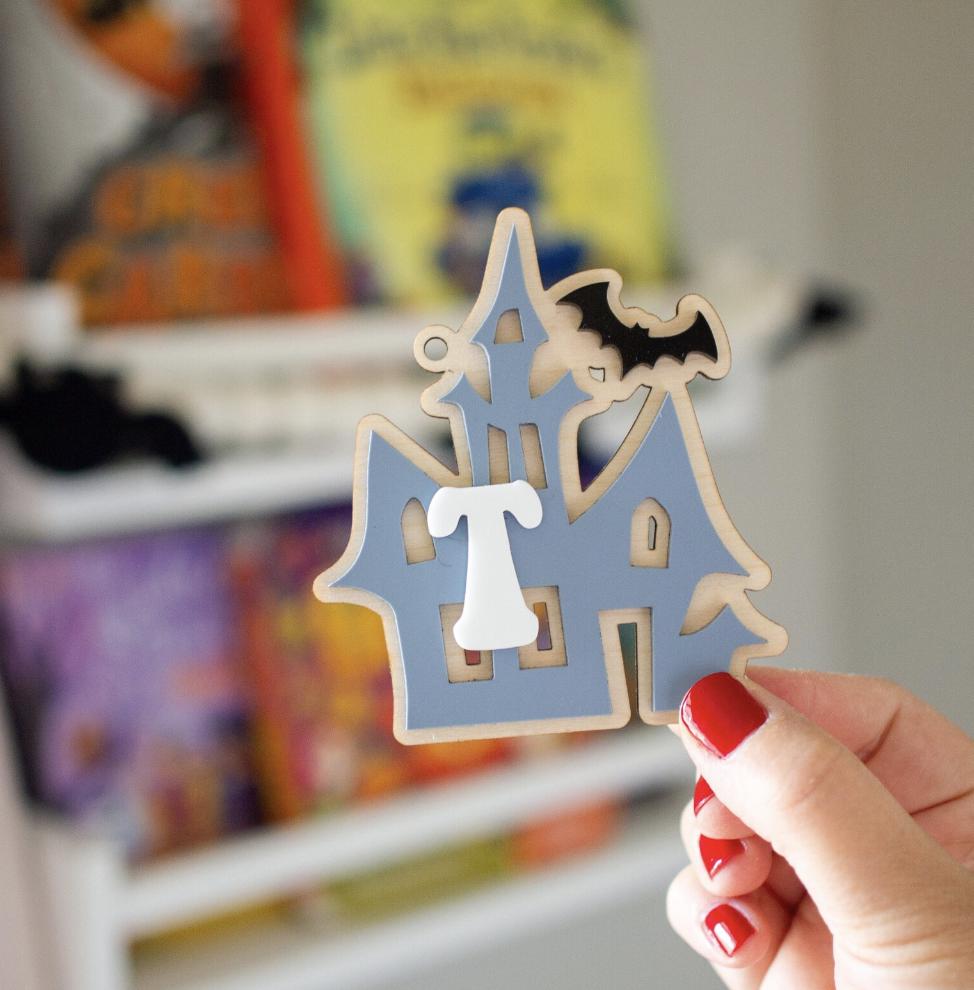 Halloween Haunted House Name Tag SVG File: Retro Laser Cut Tag (digital ...
