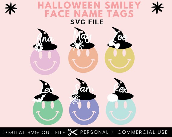 Halloween Boho Retro Smiley Name Tag SVG Files Halloween - Etsy