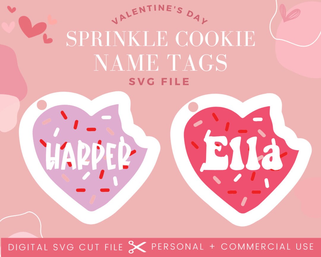 Valentine's Day Sprinkle Cookie Heart Name Tag SVG: Laser Cut File - Etsy