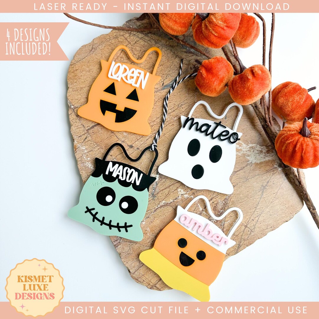 Halloween Initial Letter Name Tag Retro Laser Cut Glowforge File ...