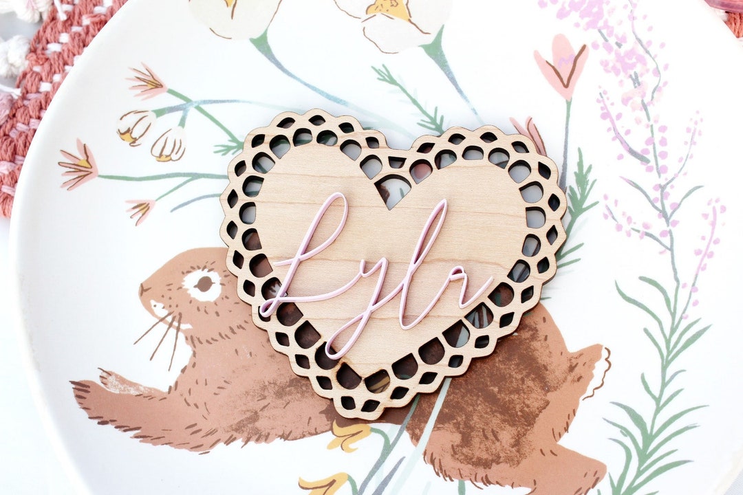 Easter Lace Doily Heart Name Tag SVG File | Easter Rattan Heart Tag ...