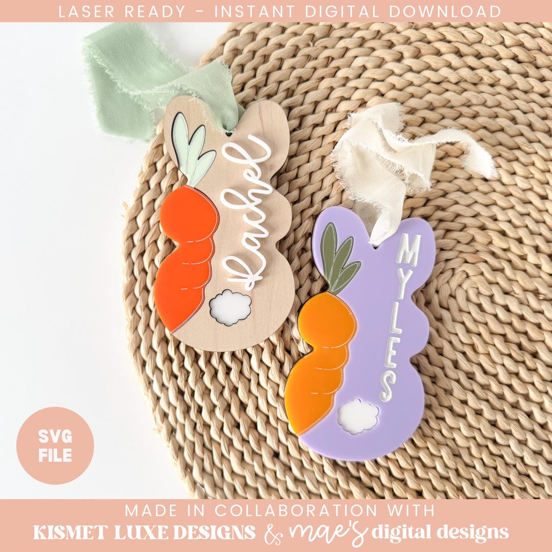 Easter Bunny Carrot Name Tag SVG File: Laser Cut Basket Tag - Etsy
