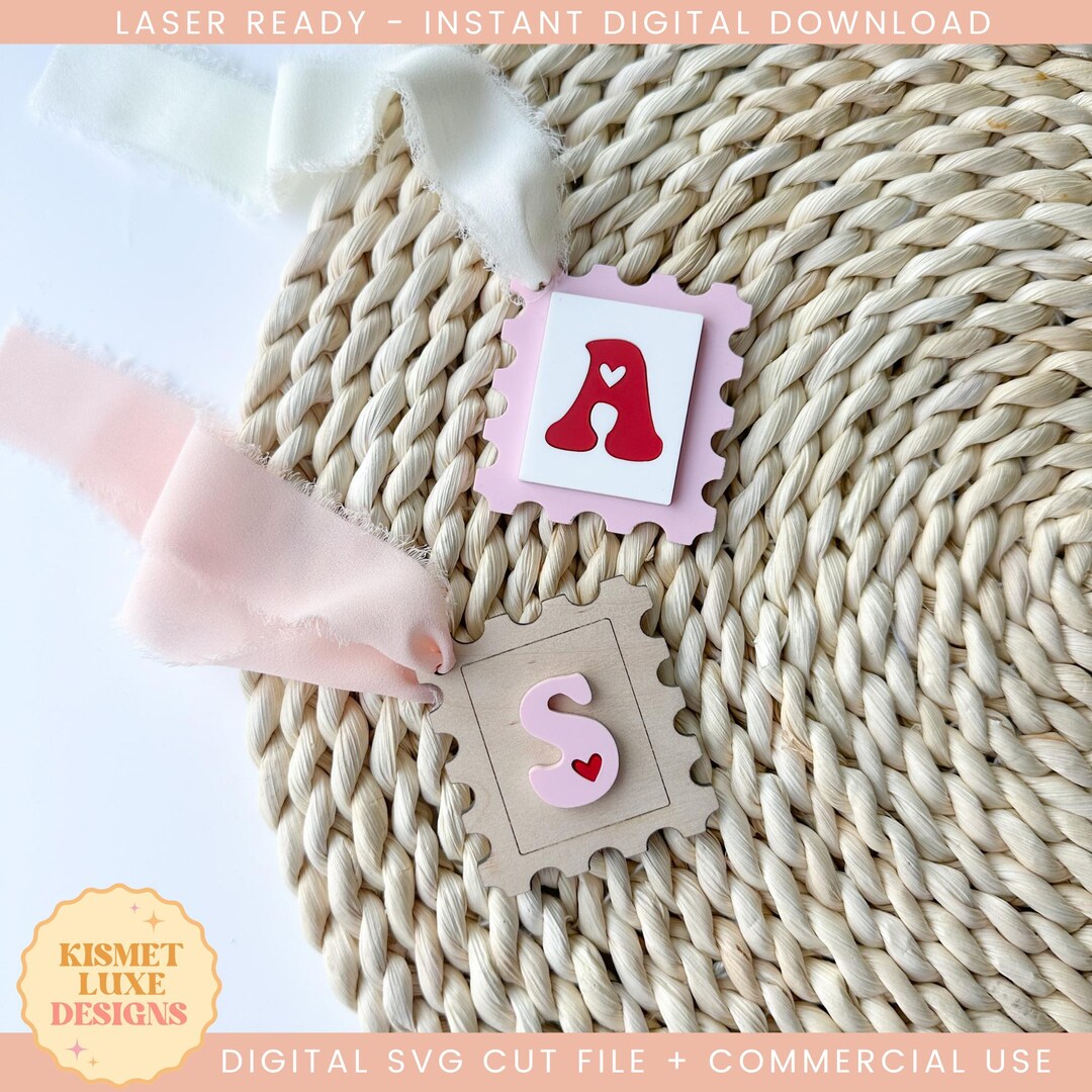 Valentine's Day Initial Heart Tag SVG: Kids Basket Name Tag (digital ...
