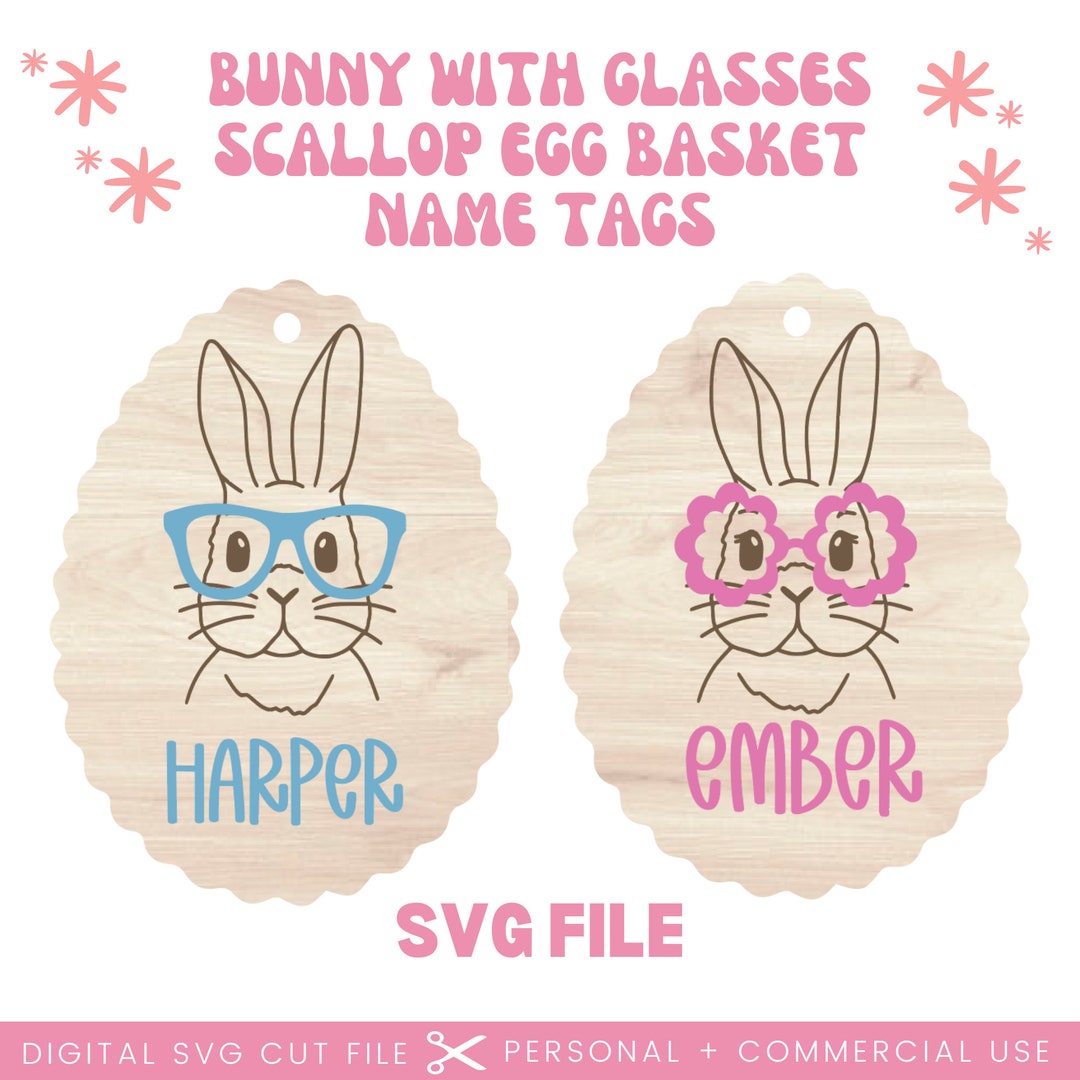 Easter Egg Bunny Ears Name Tag SVG File | Easter Rattan Heart Tag ...
