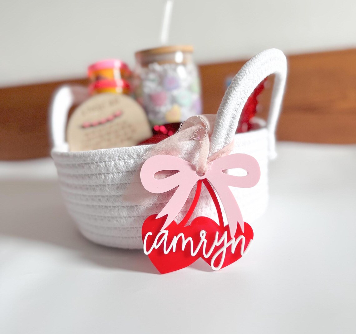 Cherry Bow Name Tag SVG: Preppy Coquette Laser Cut File (digital ...