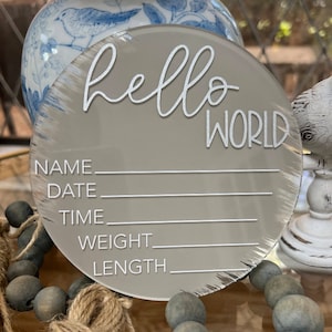 Hello World Baby Sign SVG | Baby Stat Name Sign SVG PNG Glowforge ...