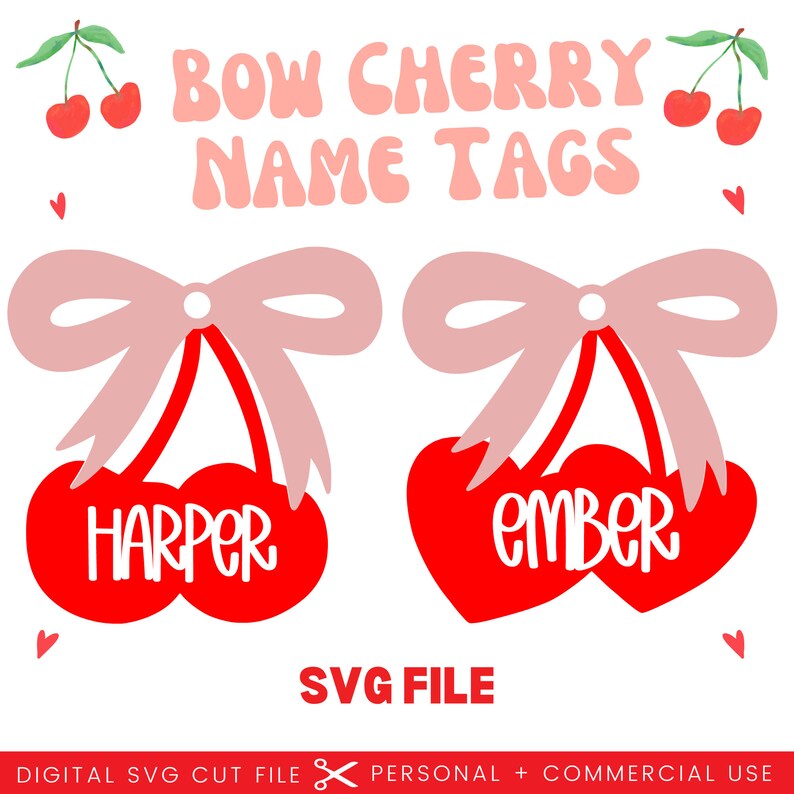 Cherry Bow Name Tag SVG: Preppy Coquette Laser Cut File (digital ...