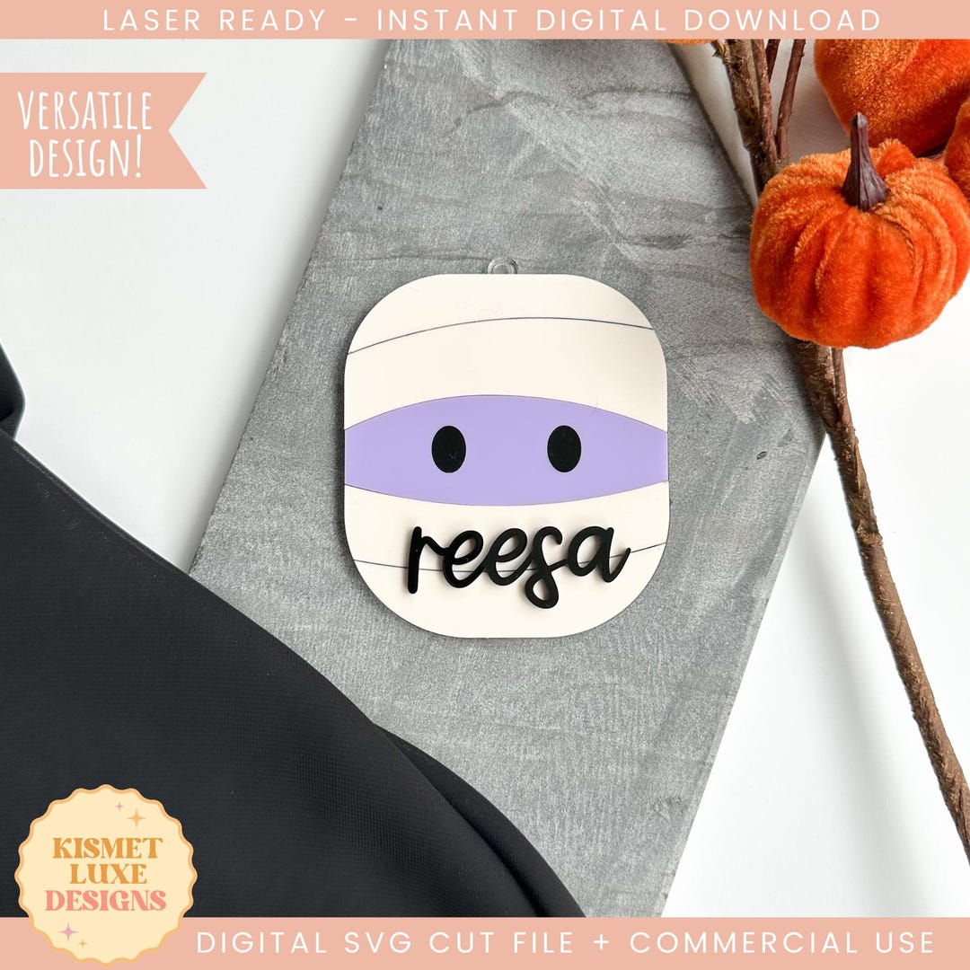 Halloween Mummy Name Tag SVG File: Boy and Girl Initial Design (digital ...