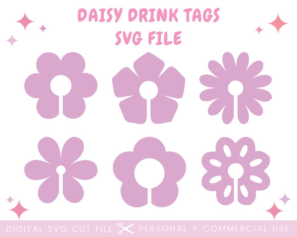 Daisy Flower Drink Tags SVG Flower Birthday Decor SVG - Etsy