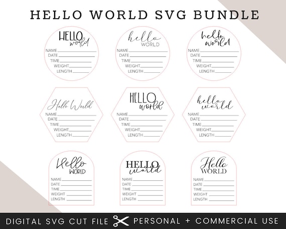 Hello World SVG Bundle Baby Announcement Name Sign SVG PNG - Etsy