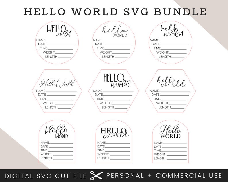 Hello World SVG Bundle: Baby Announcement Stat Sign (digital File) - Etsy