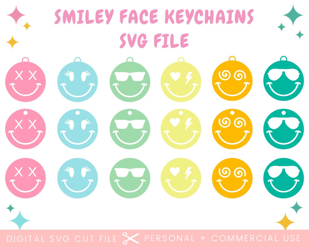 Smiley Face Keychain SVG: Retro Smile Key Ring (digital Download) - Etsy
