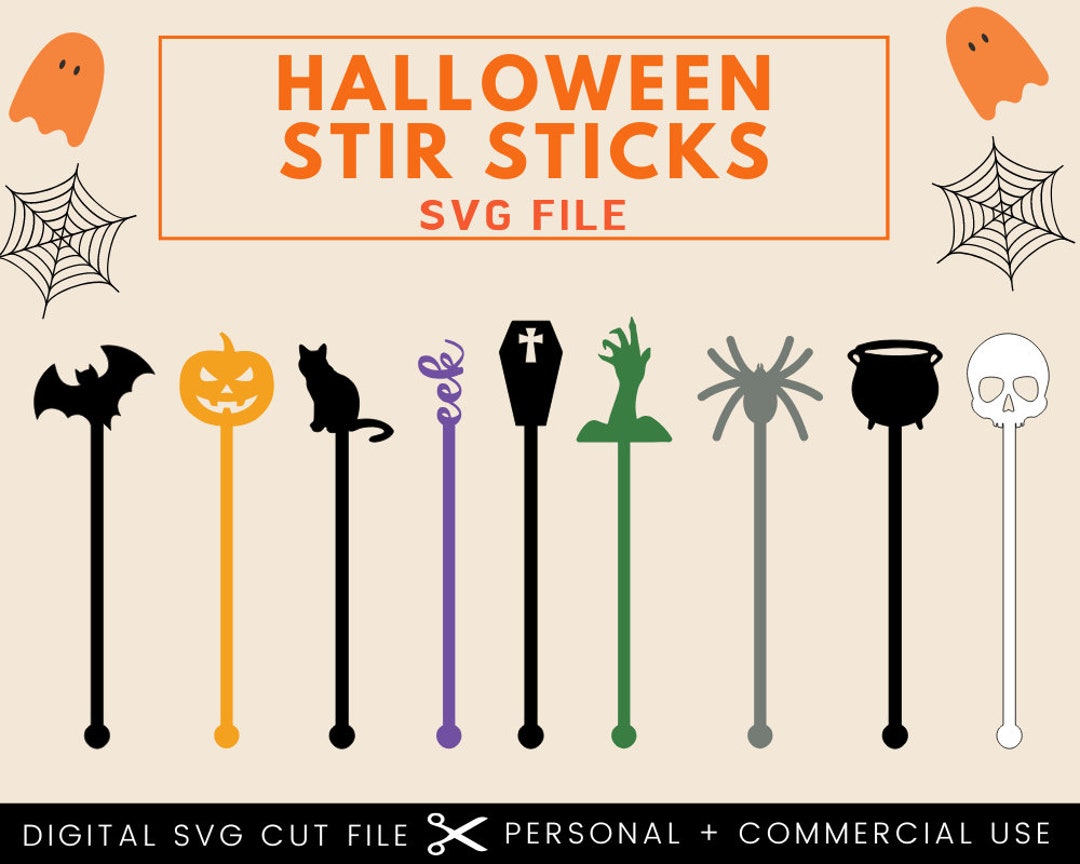 Halloween Stir Stick SVG Files: Bat, Pumpkin, Ghost (digital Download ...
