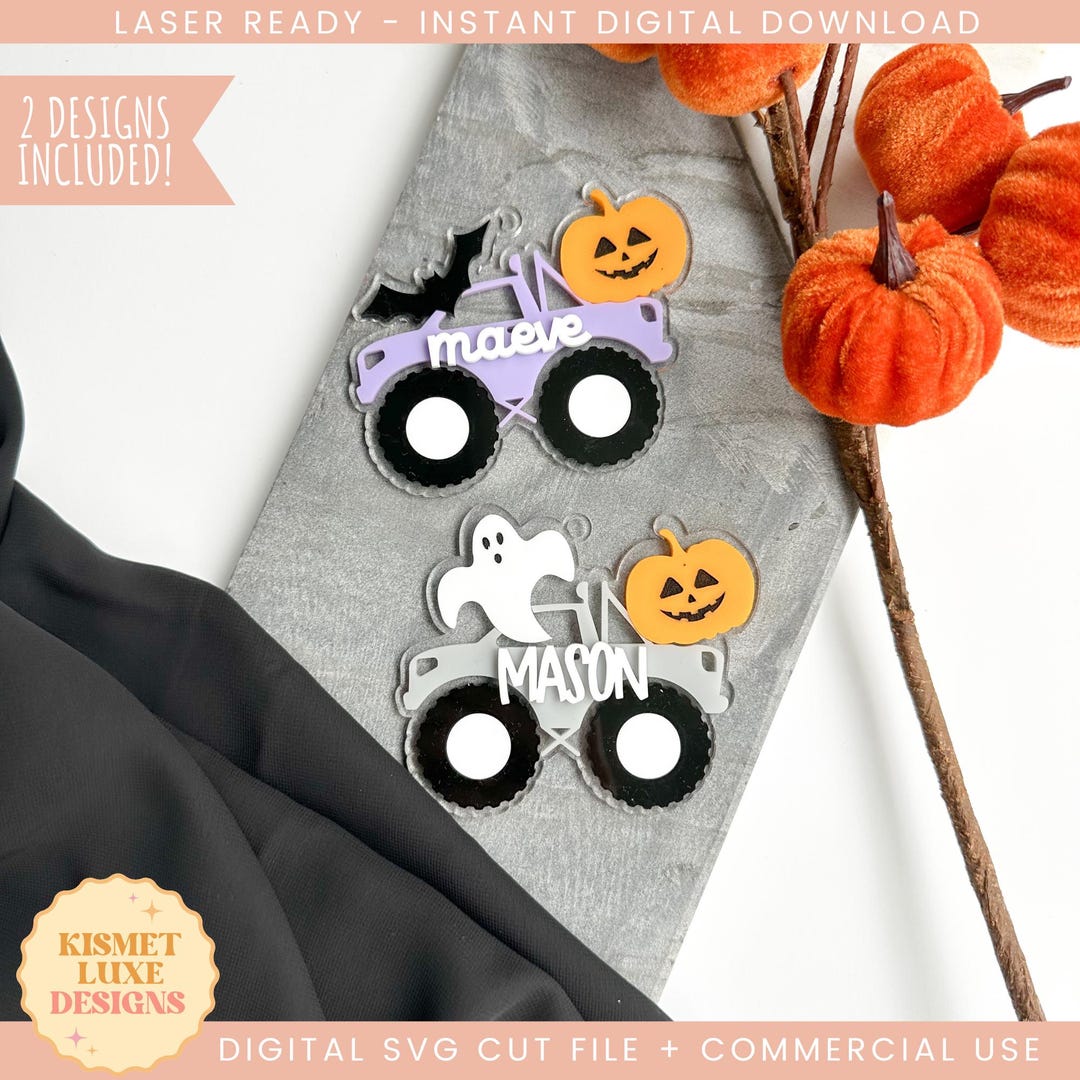 Halloween Monster Truck Pumpkin Name Tag SVG File: Laser Cut Design ...