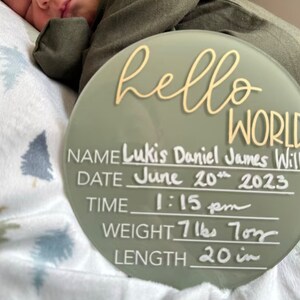 Hello World Baby Sign SVG | Baby Stat Name Sign SVG PNG Glowforge ...