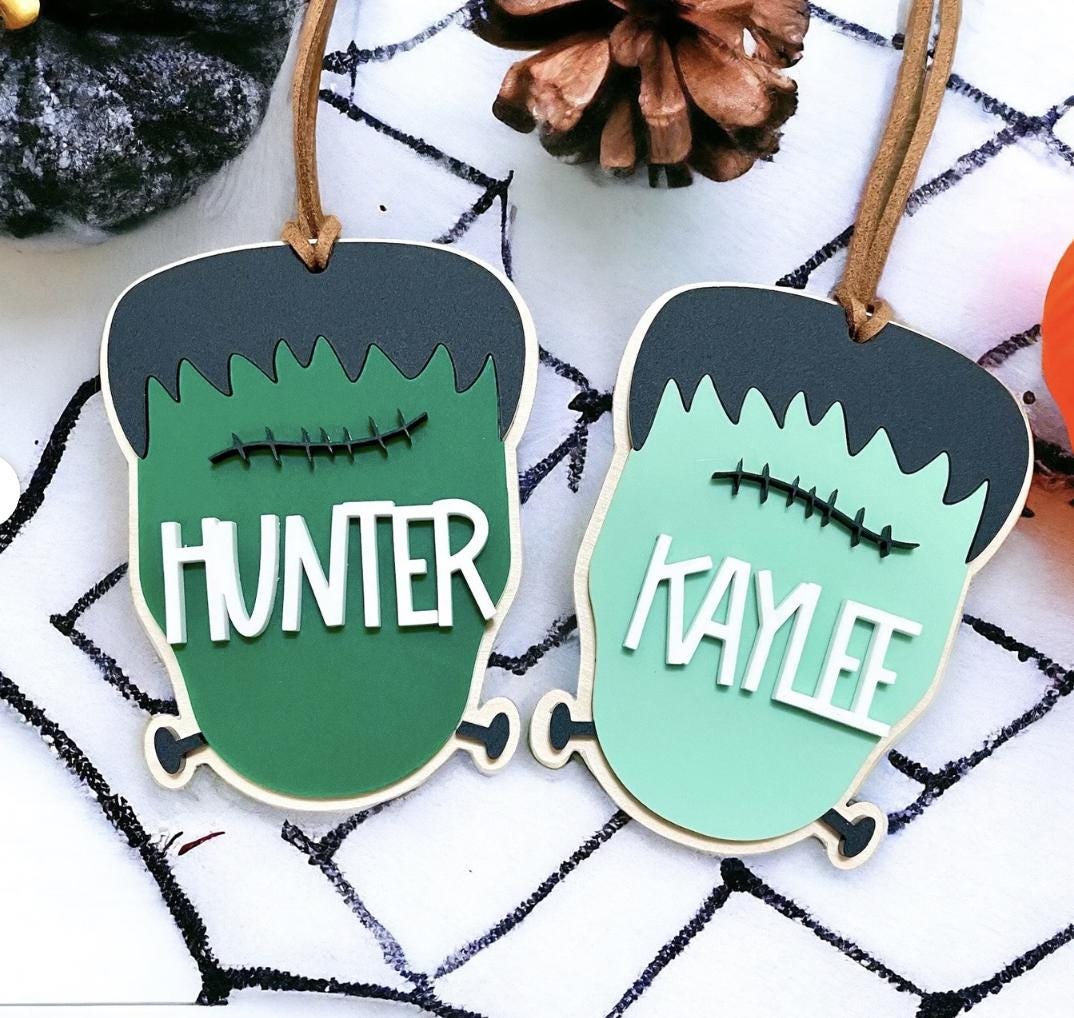 Frankenstein Halloween Name Tag SVG: Laser Cut File (digital Download ...