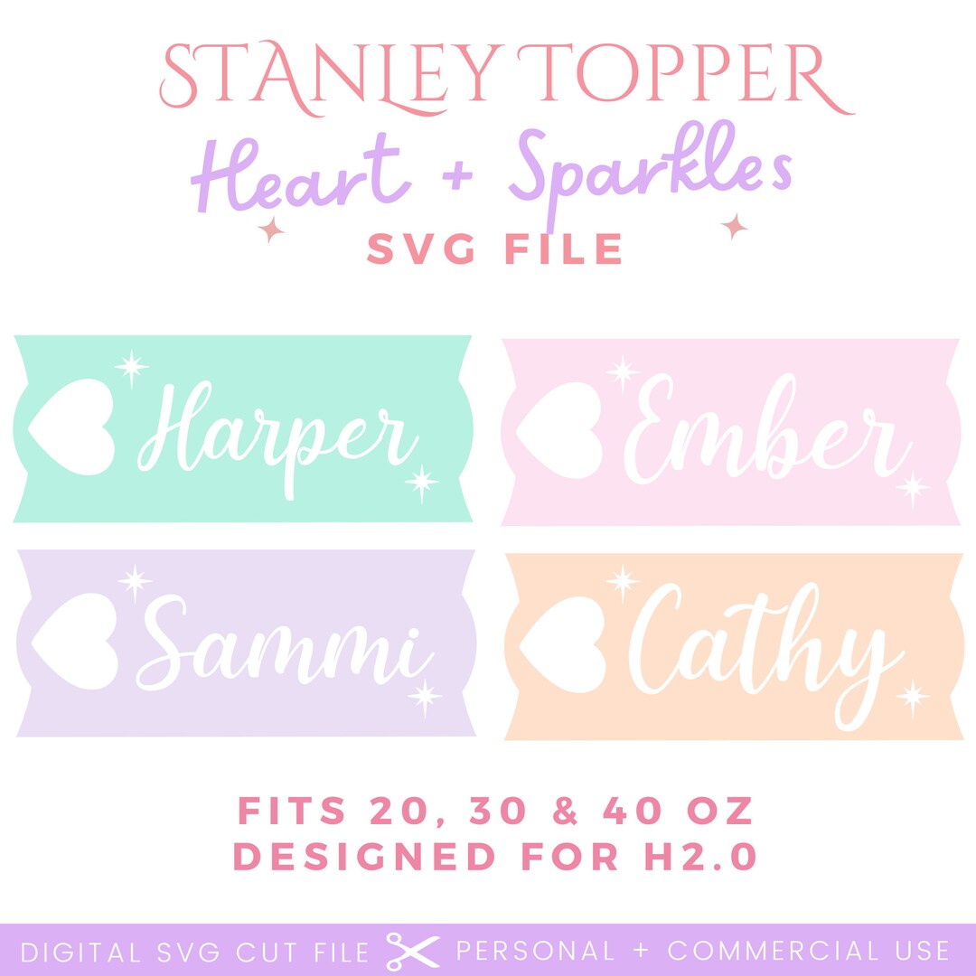Heart Sparkle Stanley Topper SVG: Laser Cut Name Plate (digital ...