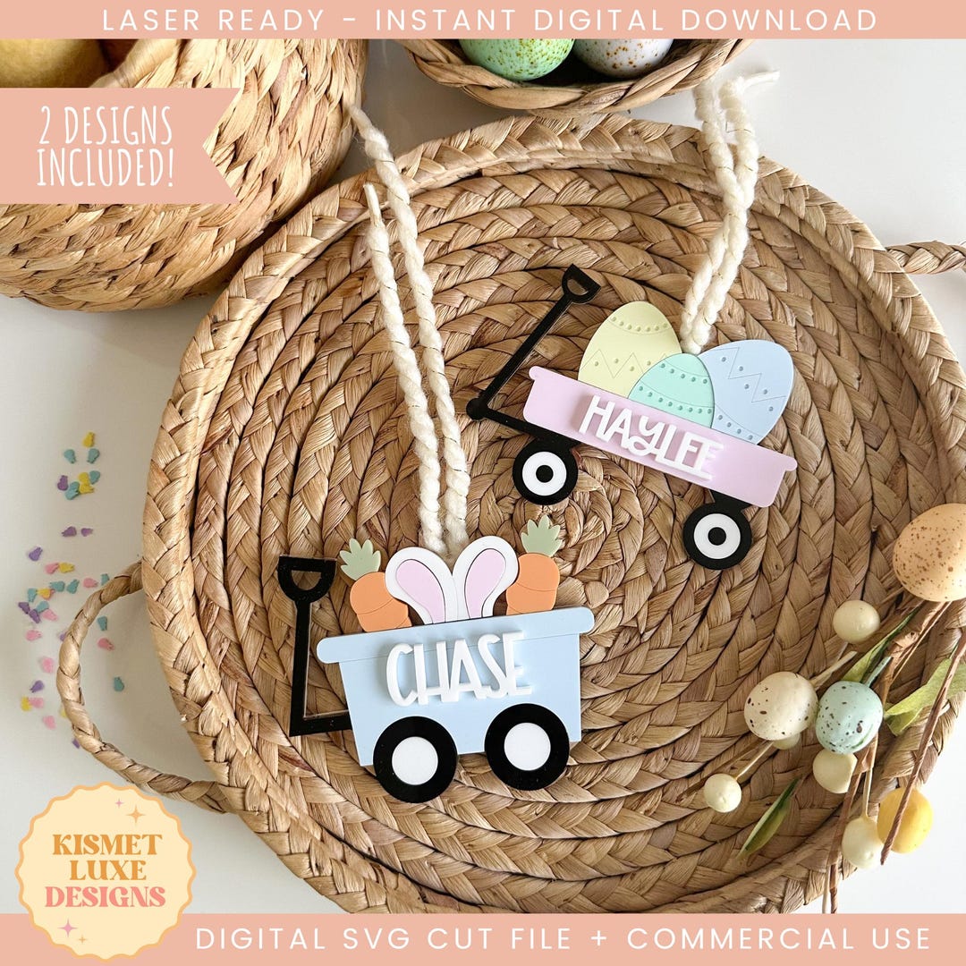Easter Wagon Basket Tag SVG: Kids First Easter, Bunny & Egg (digital ...