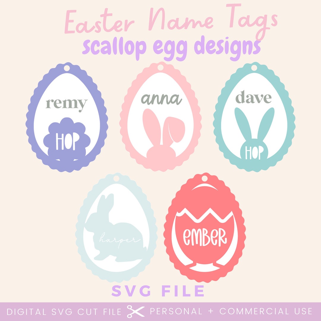 Scallop Easter Egg Name Tag SVG File | Easter Rattan Heart Tag ...