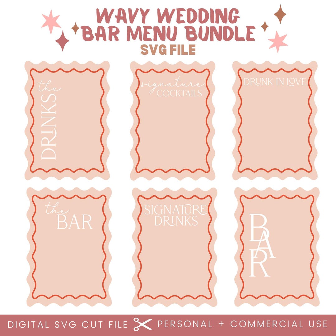 Wedding Wavy Bar Drink Menu SVG File | Bridal Shower Drink Menu Svg ...