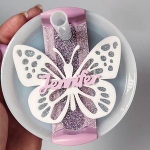 Butterfly Stanley Topper SVG | Laser Ready Stanley Name Tag | Stanley ...