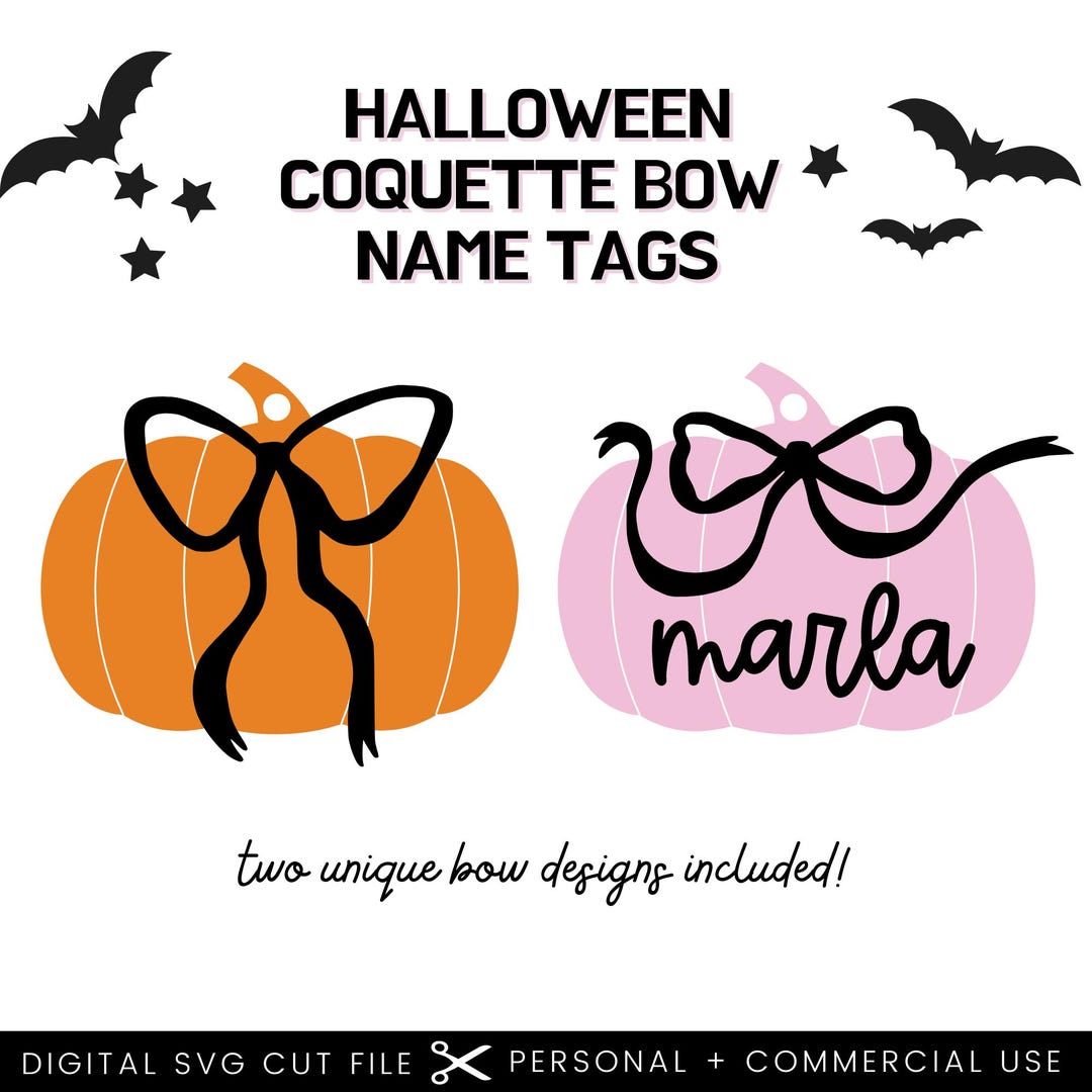 Halloween Pumpkin Basket Name Tag SVG File: Coquette Bow Cut File - Etsy