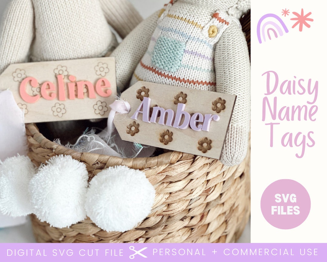 Daisy Boho Name Tag Keychain SVG Smiley Daisy Tag SVG Retro Keychain ...