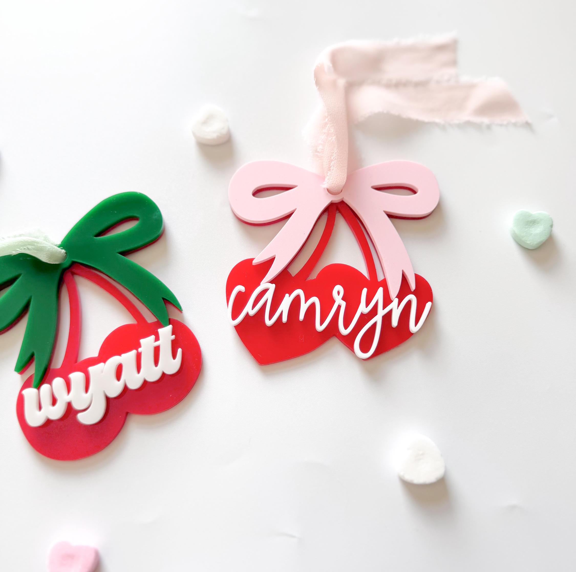 Cherry Bow Name Tag SVG: Preppy Coquette Laser Cut File (digital ...