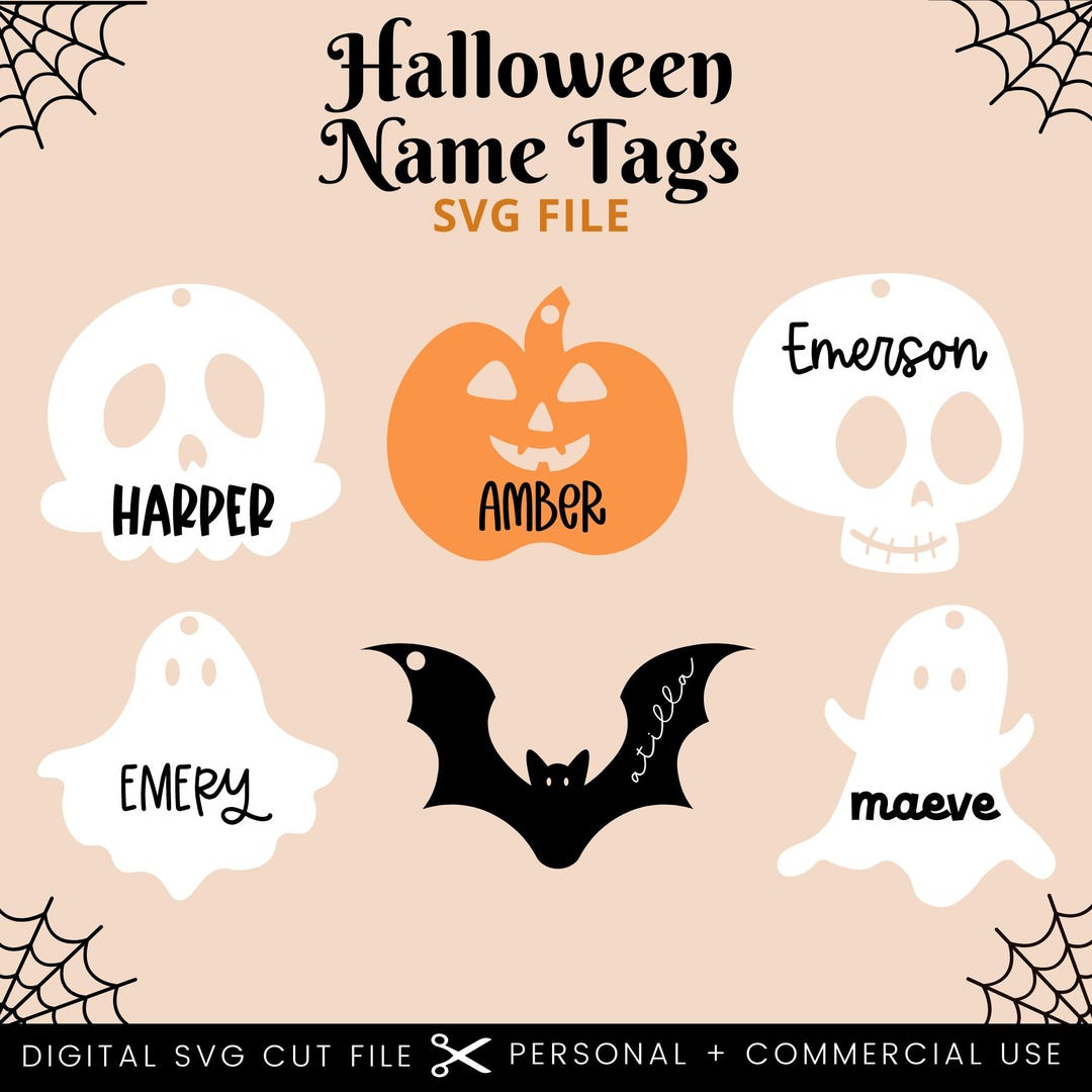 Halloween Name Tag SVG Files: Bat, Pumpkin, Ghost (digital Download) - Etsy