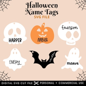 Halloween Name Tag SVG Files: Bat, Pumpkin, Ghost (digital Download) - Etsy
