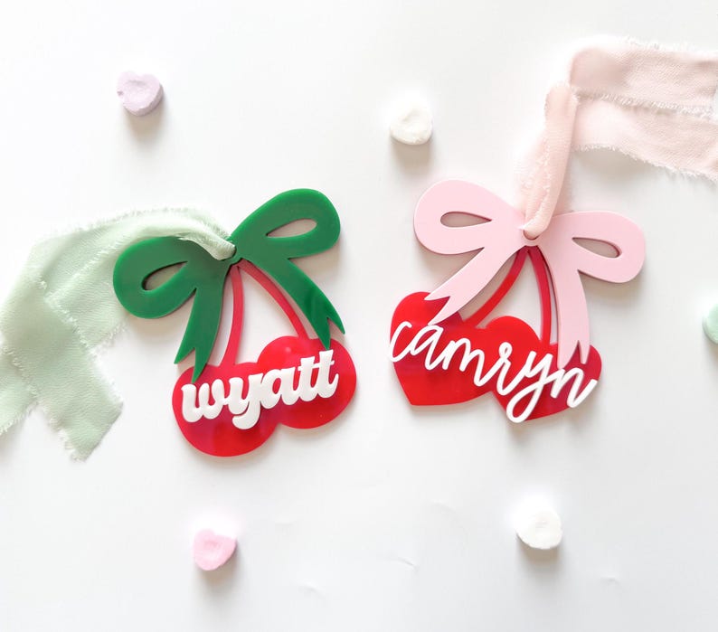 Cherry Bow Name Tag SVG: Preppy Coquette Laser Cut File (digital ...