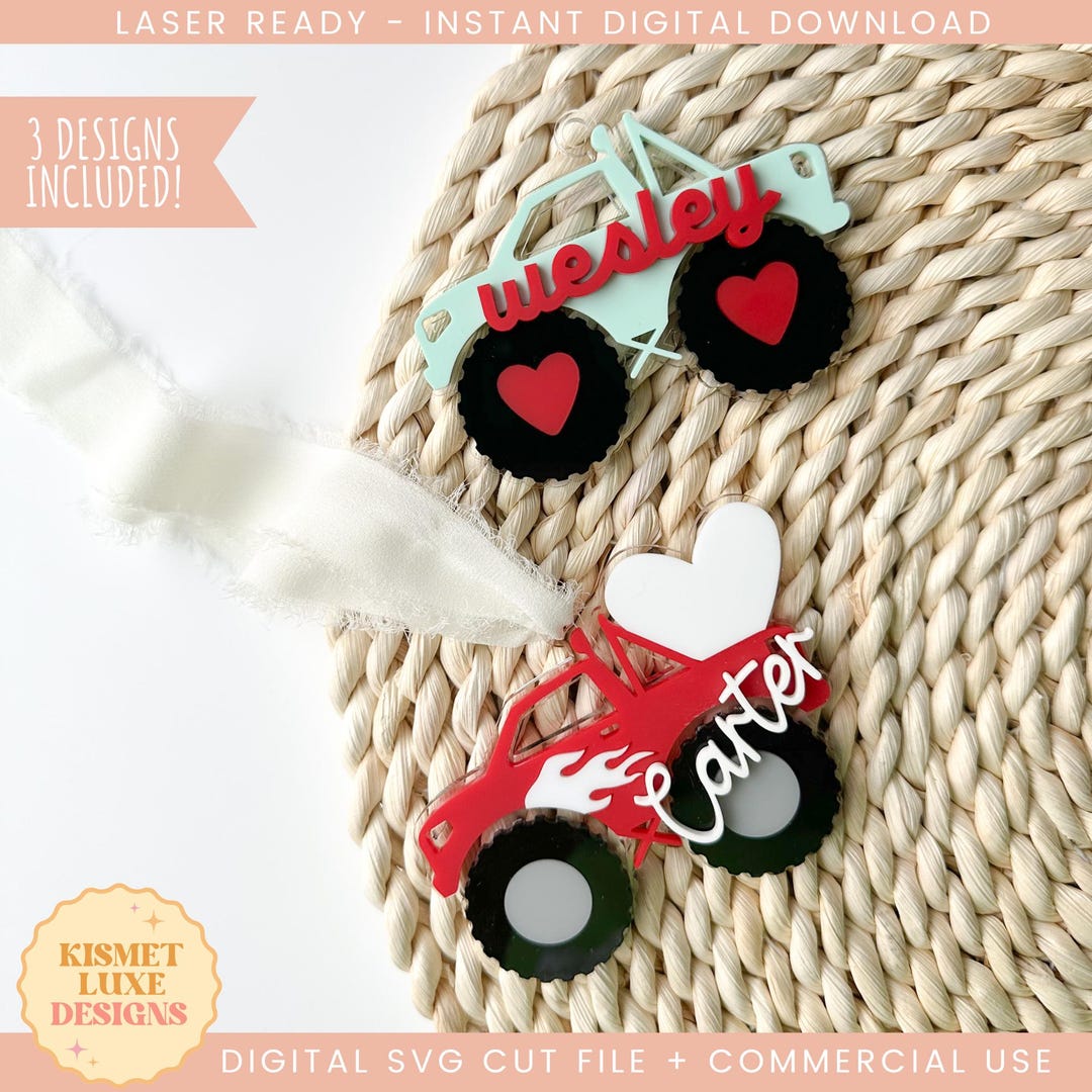 Monster Truck Valentine's Tag SVG: Kids Basket Tag, Laser Cut File - Etsy