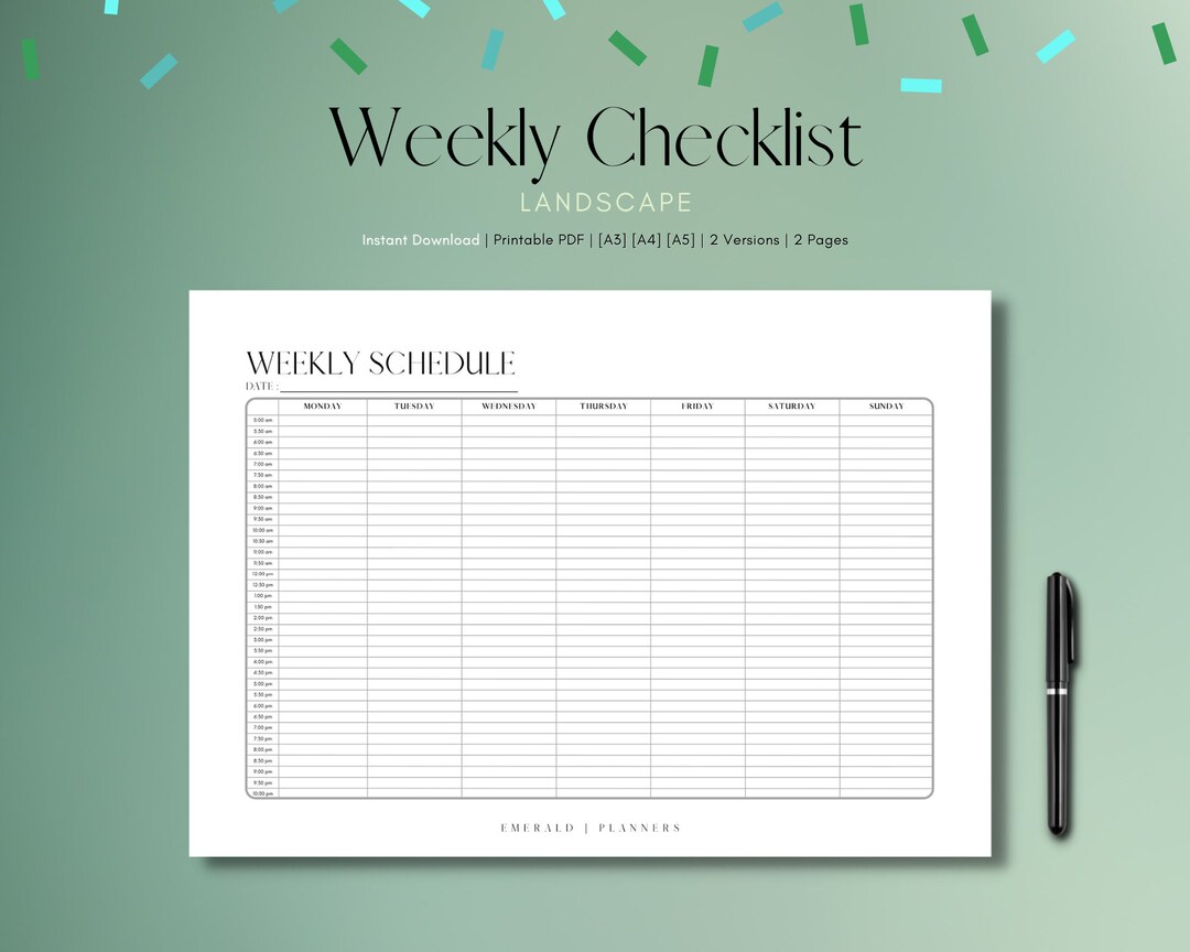 Weekly Schedule | Printable | PDF | A3 A4 A5 | Instant Download ...