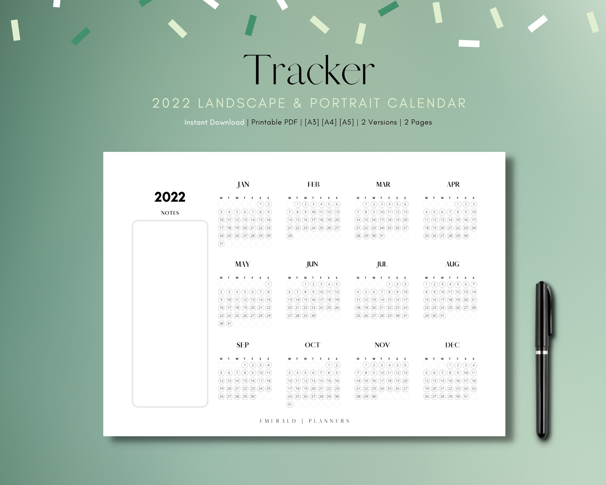 2022 Tracker Calendar | Printable | PDF File | A3 A4 A5 | Instant ...