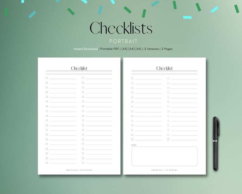 Checklists | Printable | PDF | A3 A4 A5 | Instant Download | Emerald ...