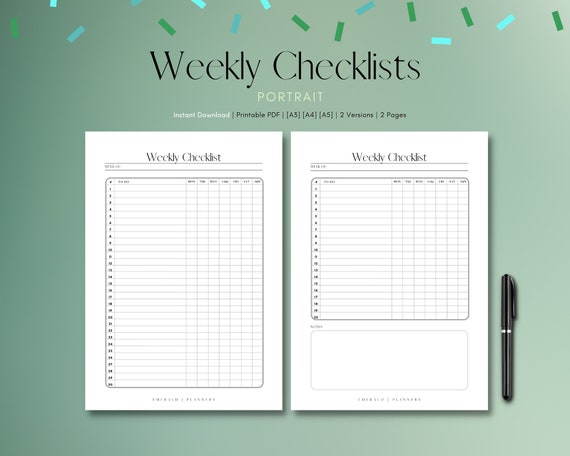 Weekly Checklist Printable PDF A3 A4 A5 Instant | Etsy