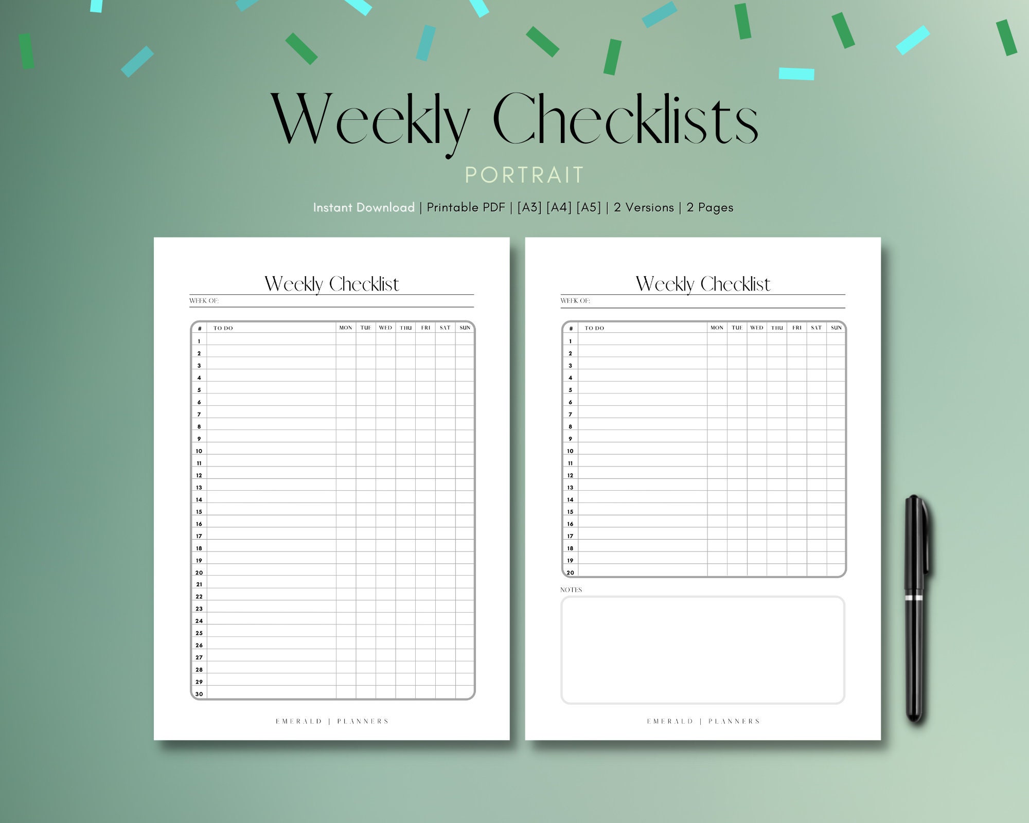 Buy Weekly Checklist | Printable | PDF | A3 A4 A5 | Instant Download ...