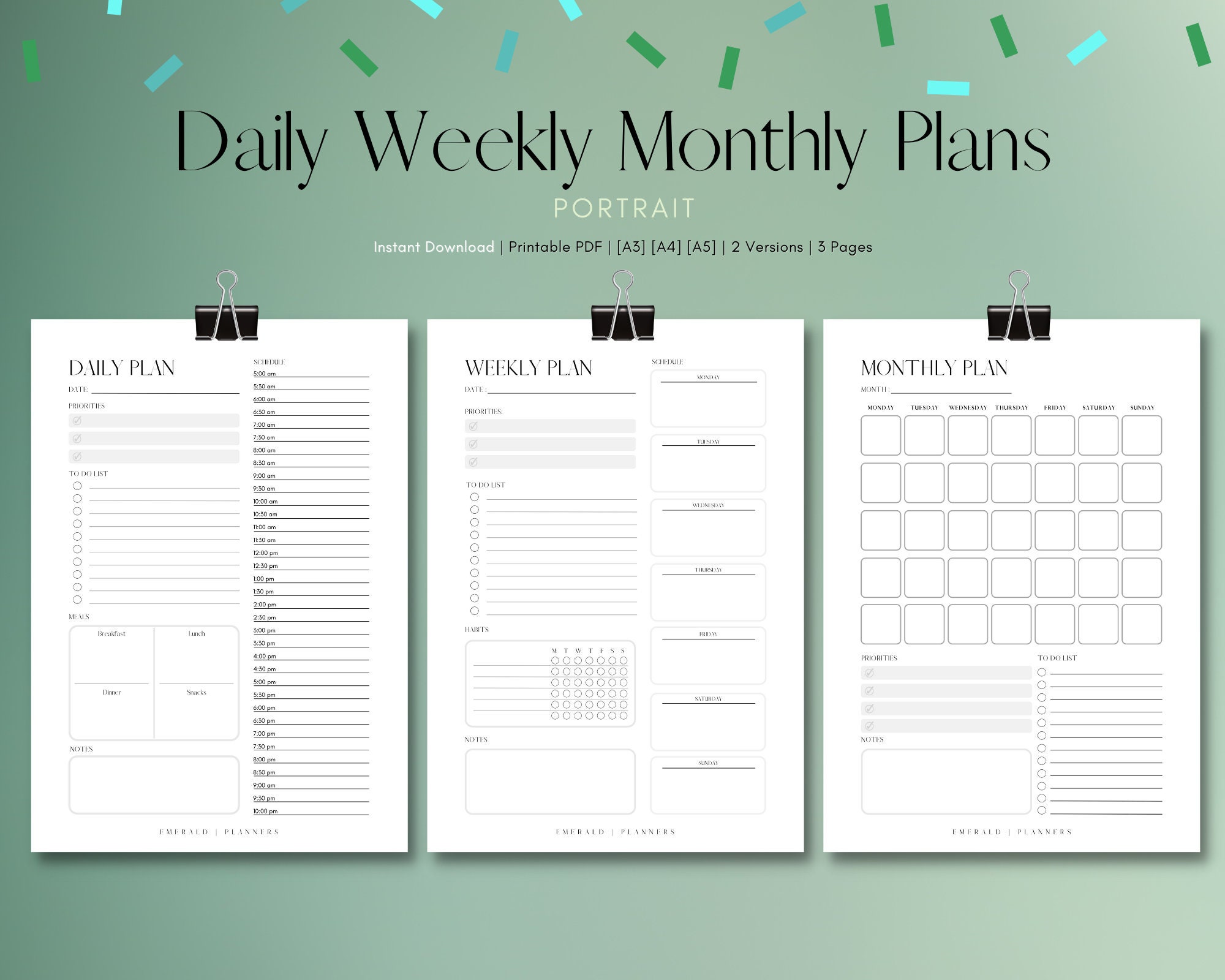 Daily Weekly Monthly Plans | Printable | PDF File | A3 A4 A5 | Instant ...