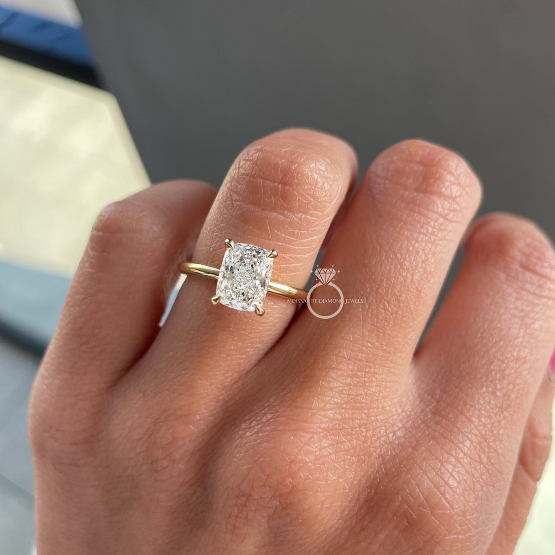 2.50ct Elongated Cushion Hidden Halo Moissanite Engagement - Etsy