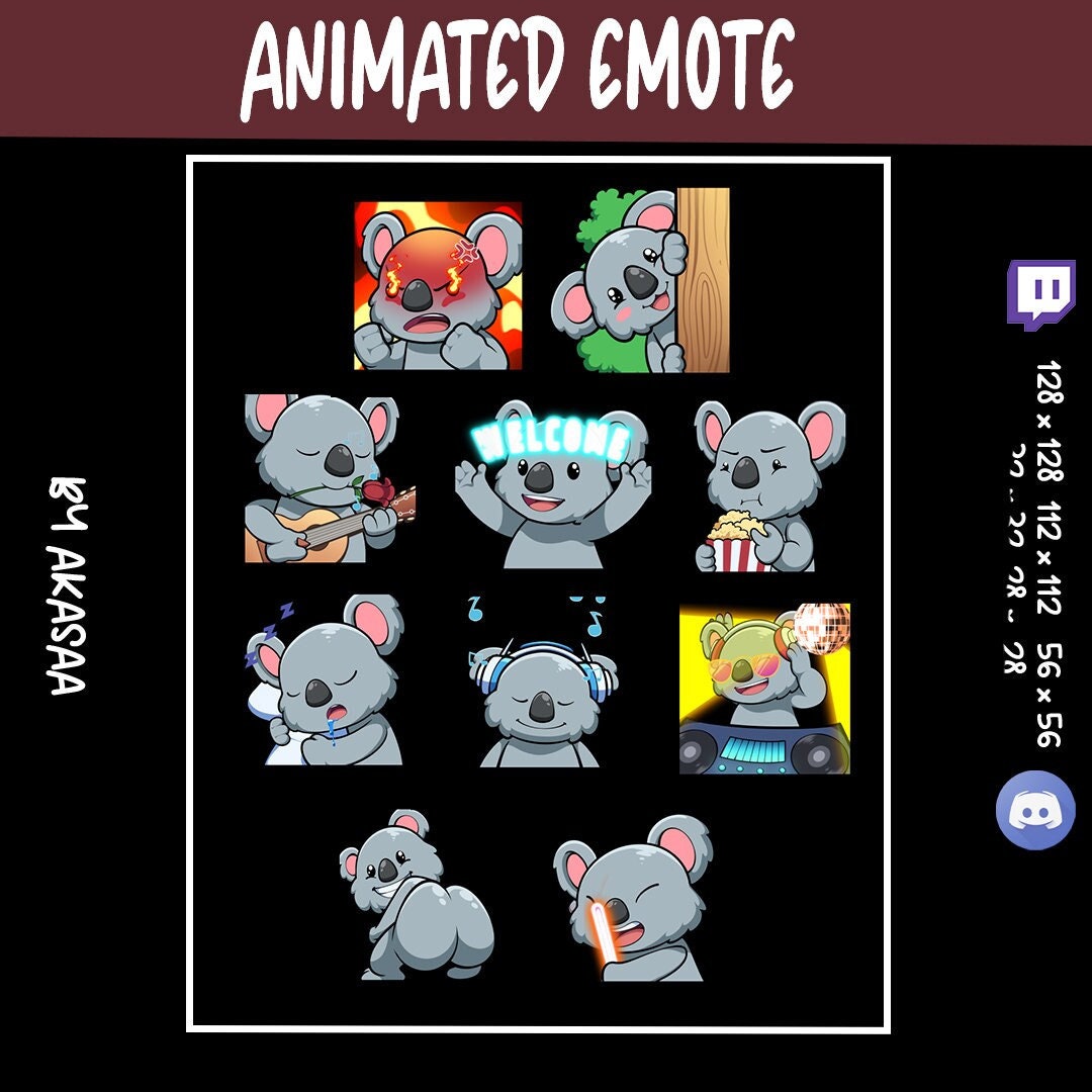 10 ANIMATED EMOTE Bunddle Koala for Discord and Twitch - Etsy Canada