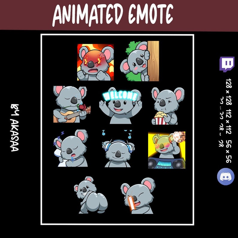 10 ANIMATED EMOTE Bunddle Koala for Discord and Twitch - Etsy