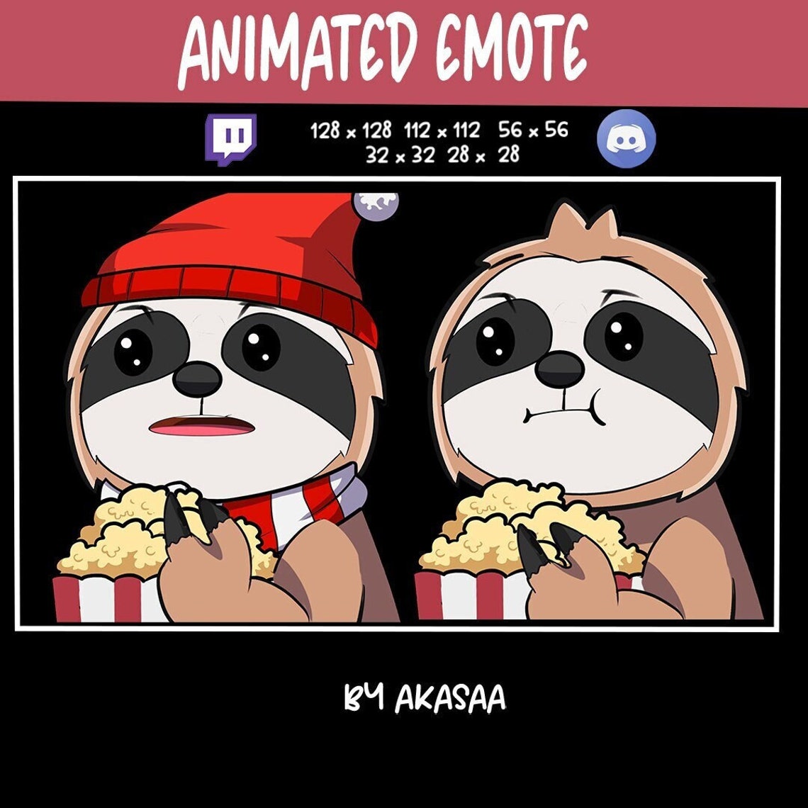 SLOTH Eat Popcorn Animated Emote | Twitch Emote | Discord Emote ...