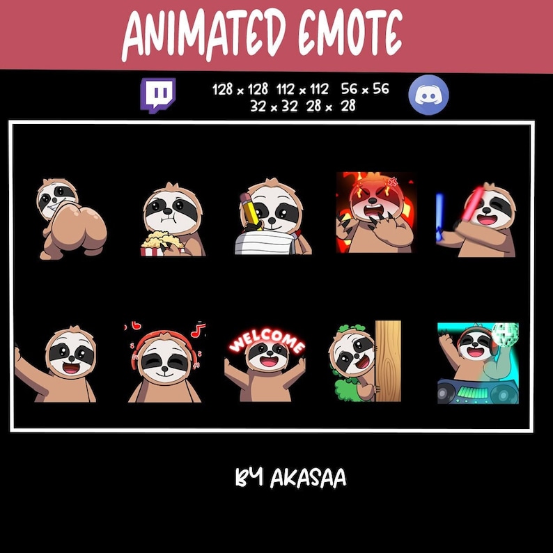 10 ANIMATED EMOTE Bunddle Sloth for Discord and Twitch - Etsy