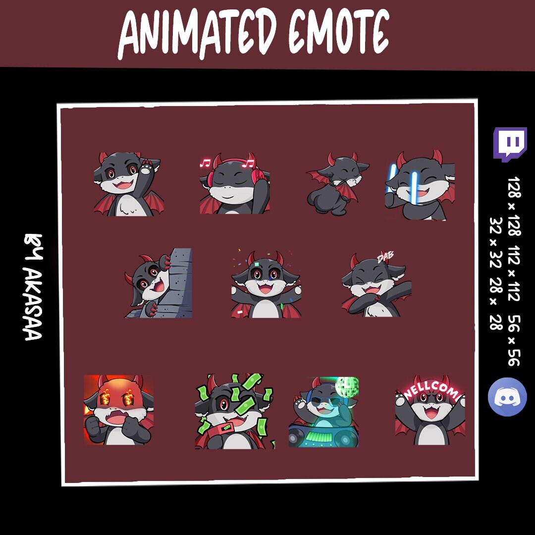 Animated Cute Dragon Emotes Bundle for Twitch & Discord (digital ...