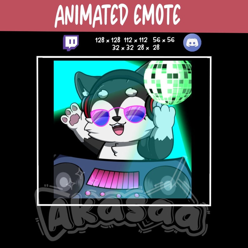 Dj Husky Dog Dj Vibe Animated Emote | Twitch Emote | Discord Emote ...