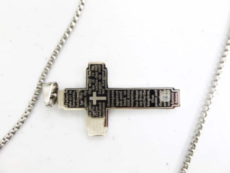 Lords Prayer Cross Necklace for Men/women Faux Silver Stainless Steel ...